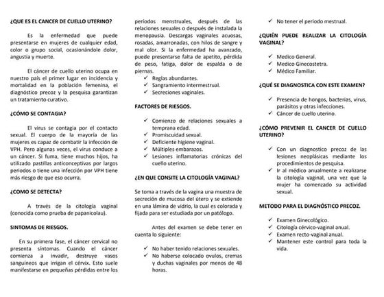 Triptico cancer cuello uterino | PDF