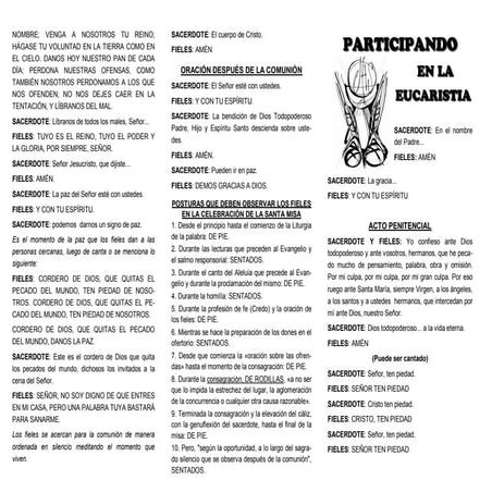 Partes de la misa catolica (especificadas cada una) | PDF