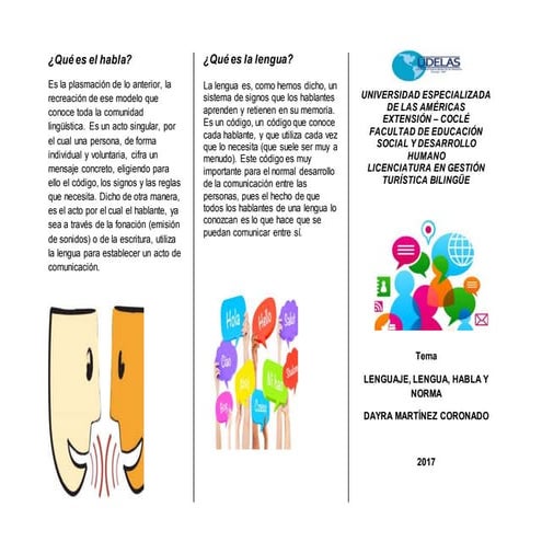 Triptico de lenguaje, lengua y norma | DOCX