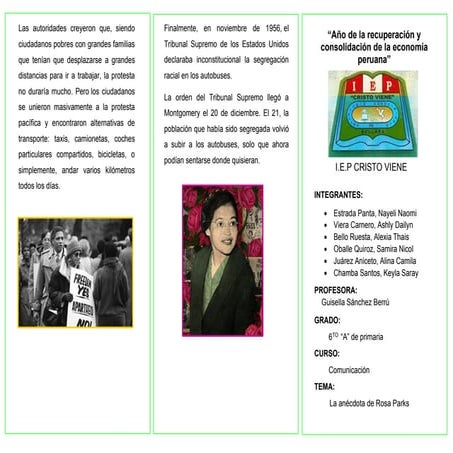 TRIPTICO relacionado a la vida de rosa parks | PDF