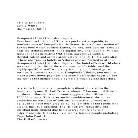 Trip to LithuaniaLeslie WhiteRasmussen OnlineKempinski.docx
