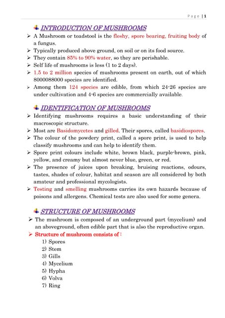Classification of mushrooms | PDF