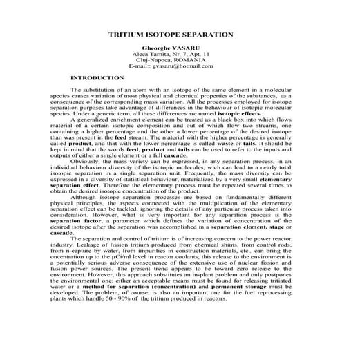Tritium isotope separation | DOC