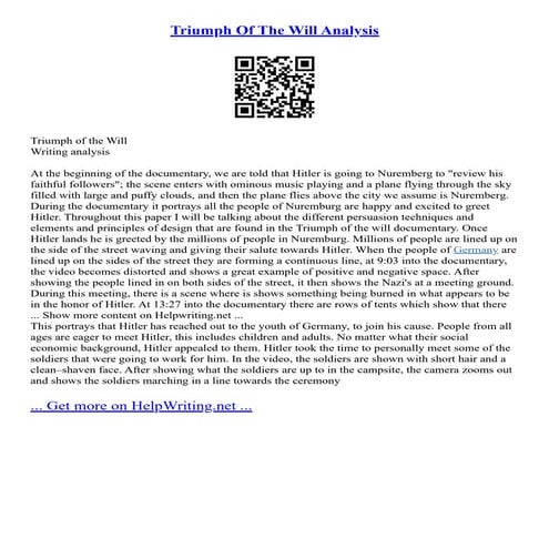 Triumph Of The Will Analysis | PDF