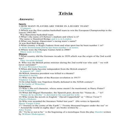 Trivia answers | PDF