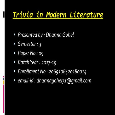 Presentation P-9 Trivia in Modern Literature | PPTX