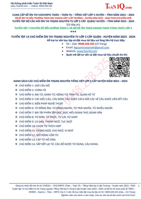 Trạng nguyên Tiếng Việt lớp 5 Vòng 7 cấp Tỉnh năm 2023 - 2024 (Thi Hội) | PDF