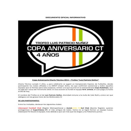 Trofeo luis patricio núñez 4 años | PDF