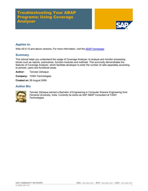 Troubleshooting Your Abap Programs Using Coverage Analyzer Pdf