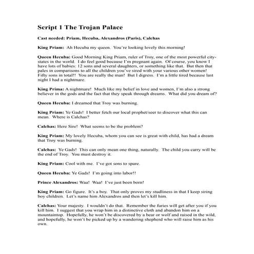 Troy-Scripts. THE TROJAN WAR A COLLECTION OF READER'S THEATER SCRIPT ...