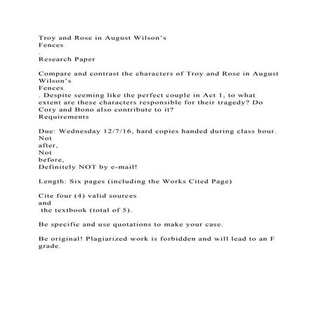 Troy and Rose in August Wilson’s Fences.Research PaperComp.docx