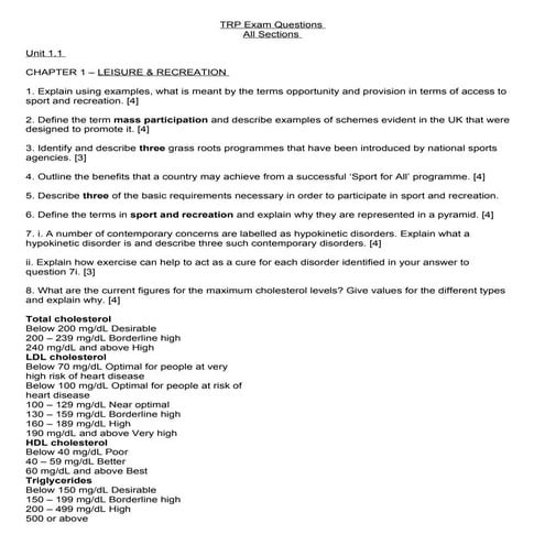 TRP Exam Questions 1a | DOC