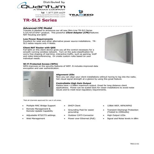 Tranzeo TR – SL5 Series (quantumwimax.com) | PDF