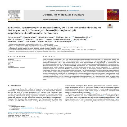 Synthesis, spectroscopic characterization, DFT and molecular docking of N-(3-cyano-4,5,6,7 ...