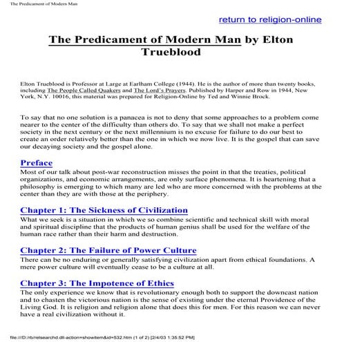 Trueblood, elton the predicament of modern man | PDF