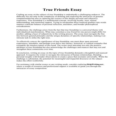 True Friends Essay. EssayonFriendandFriendship FriendandFriendshipEssay ...