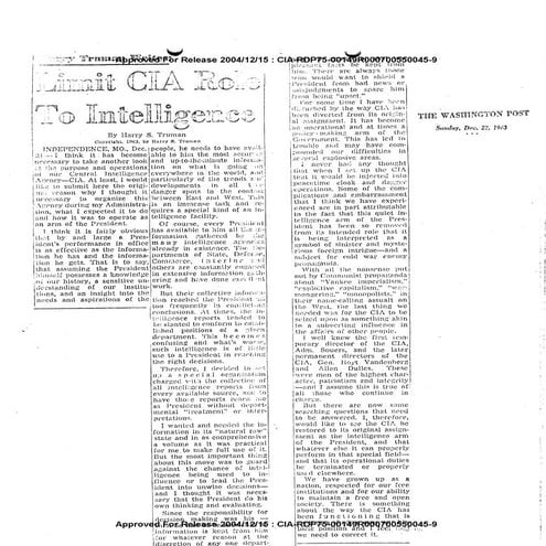 Truman: Limit CIA Role To Intelligence | PDF | Political Issues ...