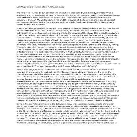 Truman show analytical essay | DOCX