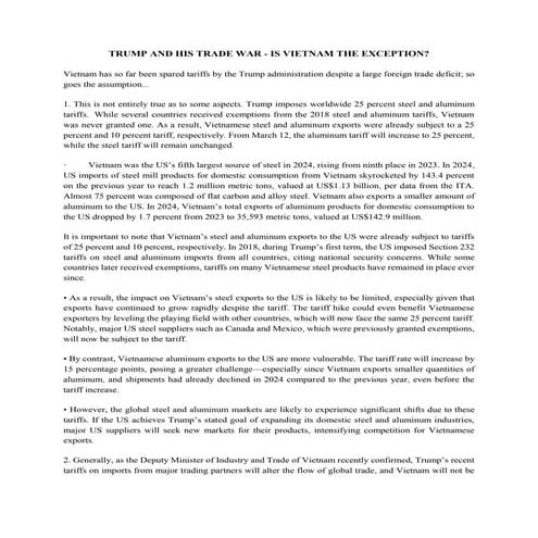 TRUMP AND HIS TRADE WAR - IS VIETNAM THE EXCEPTION? | PDF