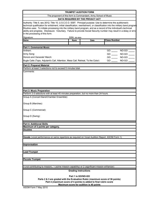 Army Bands Percussion audition form | PDF | Music | Entertainment