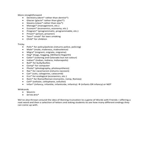 tricky words to practice truncation | PDF