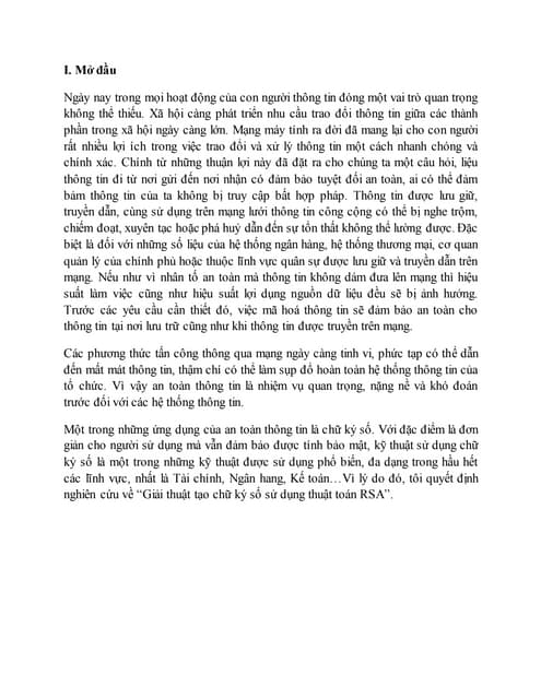 Tìm hiểu hệ mã hoá RSA và cách triển khai vào hệ thống | PPTX