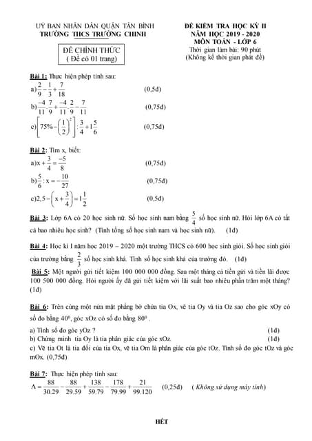 Đề Thi HK2 Toán 7 - THCS Tân Bình | PDF