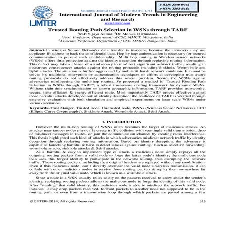 Trusted Routing Path Selection In Wsns Through Tarf Pdf