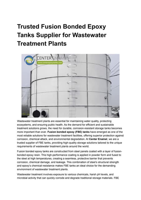 Fusion Bonded Epoxy Tanks as Wastewater Storage Tanks A Comprehensive ...