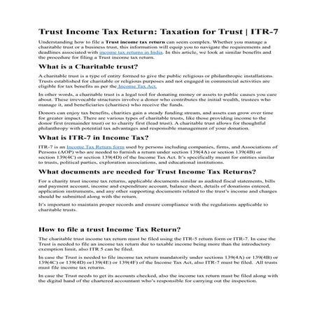 Trust Income Tax Return: Taxation for Trust | ITR-7 - Tax Craft Hub ...