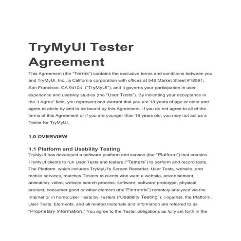 Trymyui tester agreement | PDF