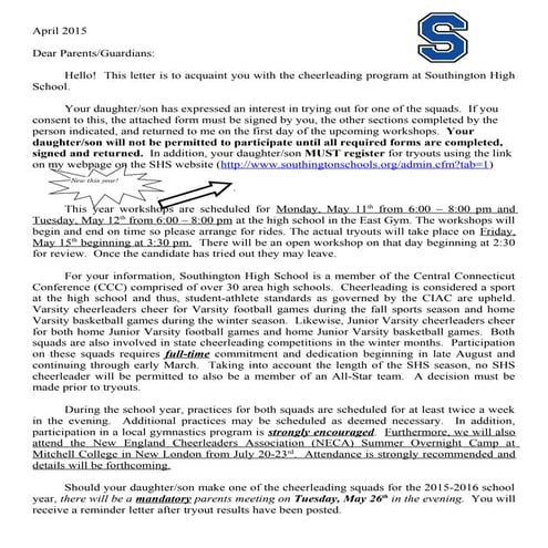 Tryout info letter ms and hs | DOC