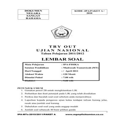 Try out un 1011 paket a FISIIKA IPA MTSN D | DOC