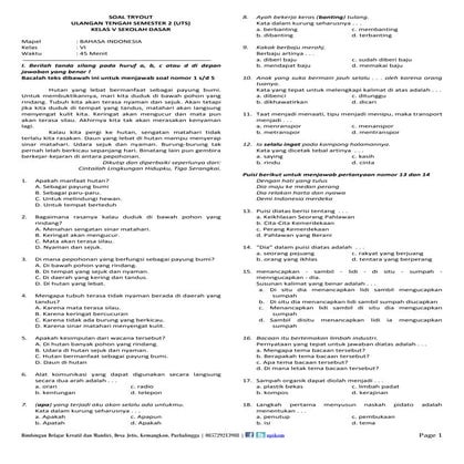 Soal uts bahasa indonesia kelas 3 semester 2 | DOC