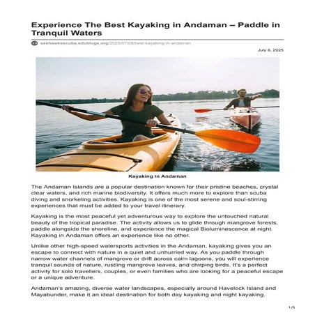 Explore The Best Kayaking in Andaman - Keep Paddling Beyond Waves | PDF