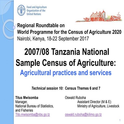 2007/08 Tanzania National Sample Census of Agriculture: Agricultural practices and services ...