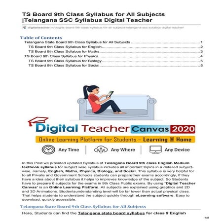 TS Board 9th Class Syllabus for All Subjects Telangana SSC Syllabus ...
