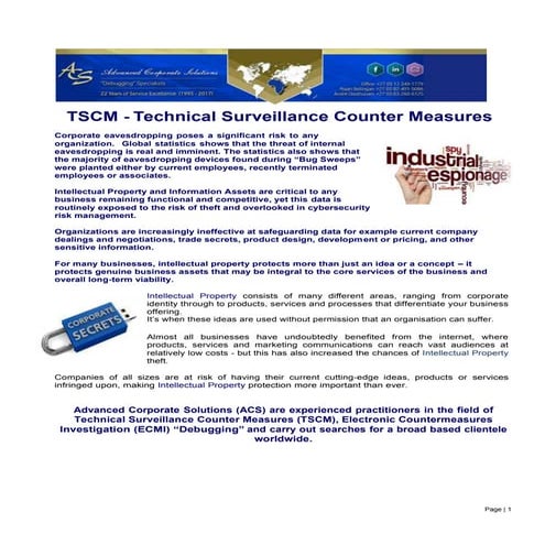 TSCM - Technical Surveillance Counter Measures July 2017 | PDF