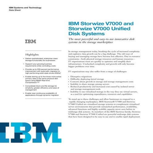 IBM Storwize V7000 and Storwize V7000 Unified Disk Systems | PDF