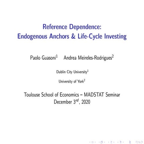 Reference Dependence: Endogenous Anchors and Life-Cycle Investing | PDF