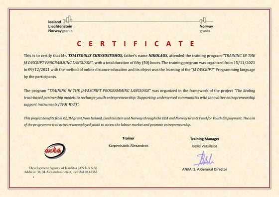 TSIATSOULIS FCE CERTIFICATE | PDF