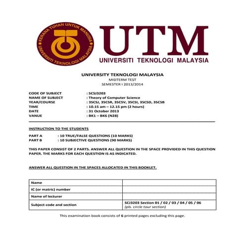 Scsj3203 Theory Science Computer Midterm Paper Pdf