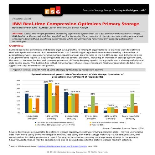 RTC Analyst Paper: ESG - IBM Real-time Compression Optimizes Primary Storage (2008) | PDF