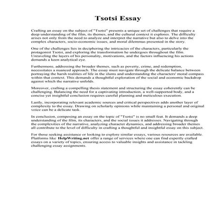 Tsotsi Essay | PDF