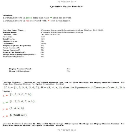 TS Pgecet Computer Science 2018 Question Paper | PDF