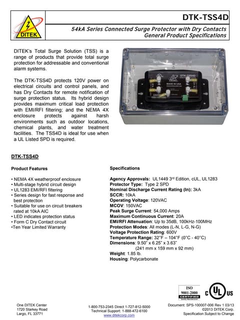 Ditek DTK-120SR Data Sheet | PDF