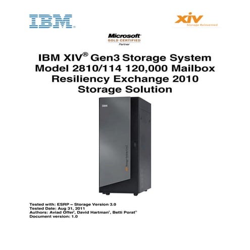 IBM XIV Gen3 Storage with 3TB Drives:120,000 Mailbox Resiliency for MS Exchange 2010 | PDF