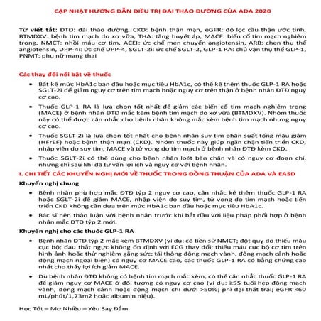 Cập Nhật Hướng Dẫn Điều Trị Đái Tháo Đường ADA 2020 - TBFTTH | DOC
