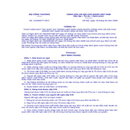 THÔNG TƯ 10/2009/TT-BCT | PDF