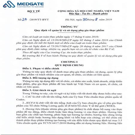 Thông tư 24/2019/TT-BYT: Quy định về quản lý và sử dụng phụ gia thực ...